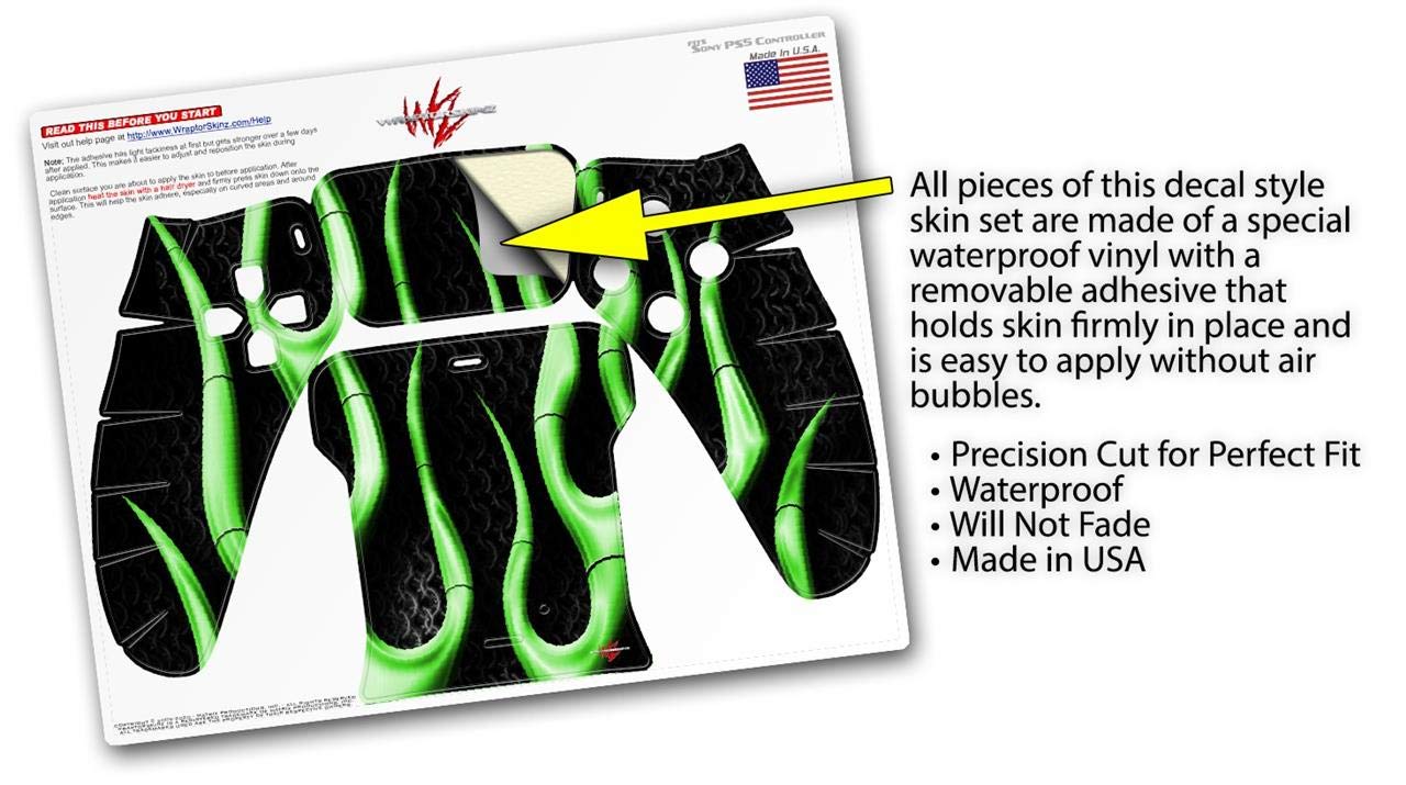 WraptorSkinz Skin Wrap compatible with Sony PS5 DualSense Controller Metal Flames Green (CONTROLLER NOT INCLUDED)