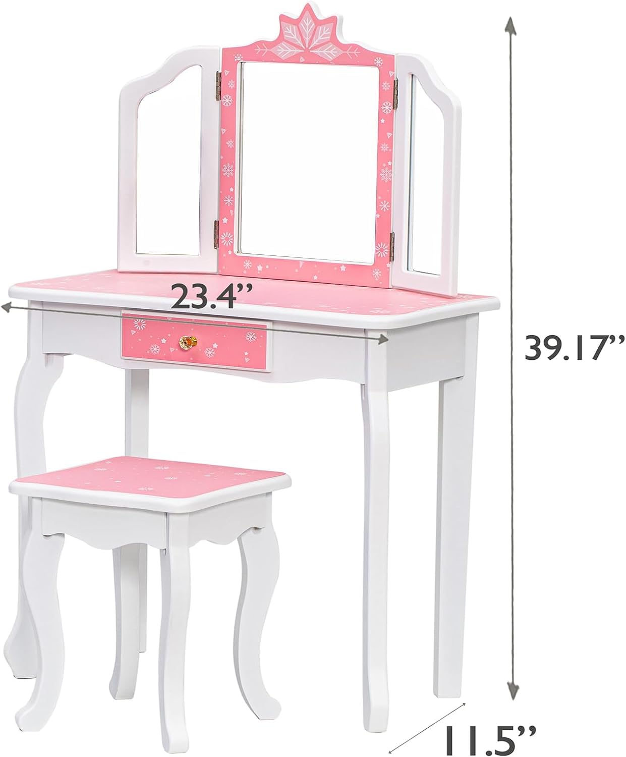GAOMON Kids Vanity, Girls Vanity Table with Tri-Folding Mirror,Stool & Drawer, 2 in 1 Wooden Princess Makeup Desk Dressing Table, Toddler Vanity,Pretend Play Vanity Set for Kids