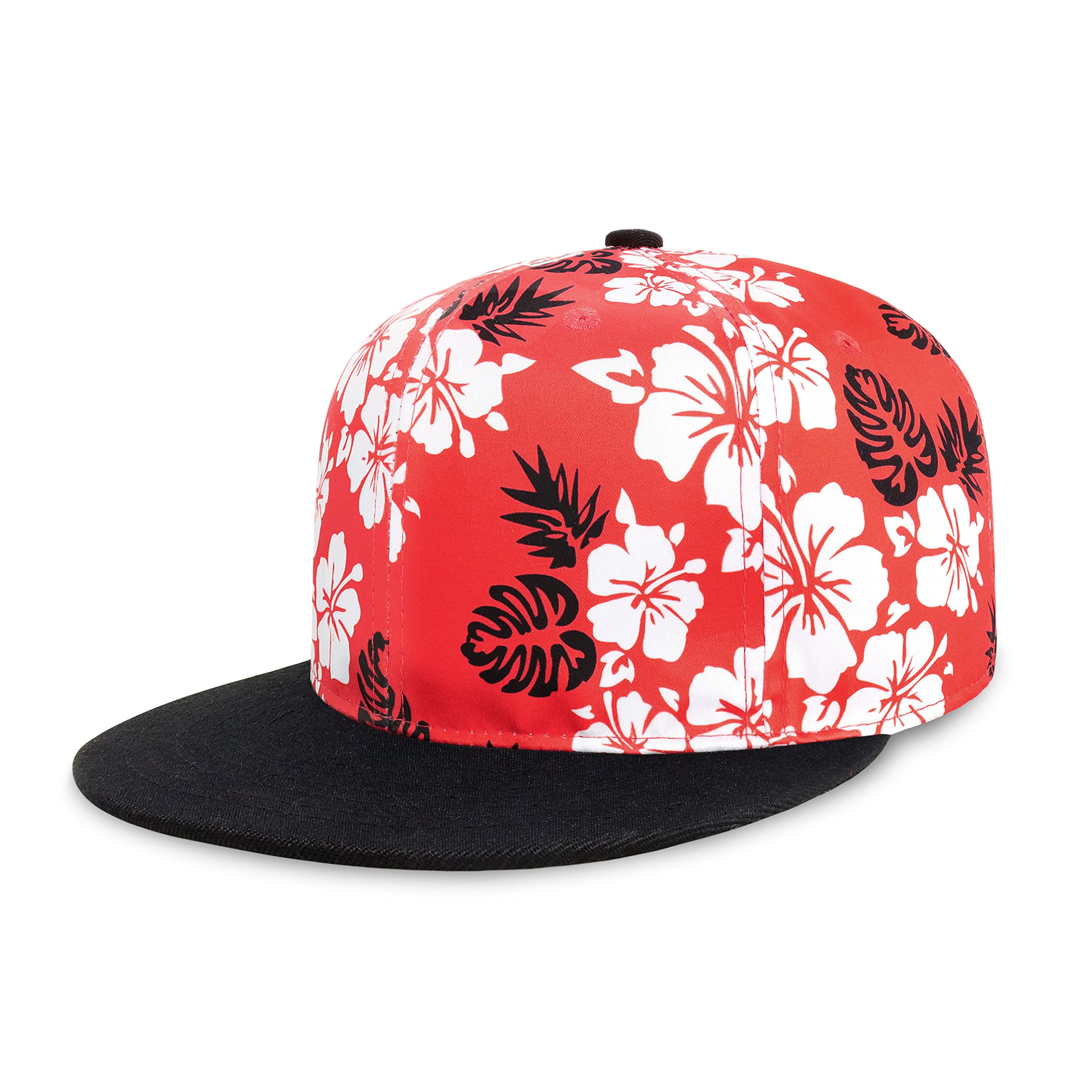 CHOK.LIDS Hawaiian Floral Snapback Hats Flower Pattern Design Tropical Day Vacation Surf Skate Street Flat Bill Baseball Caps (Red)