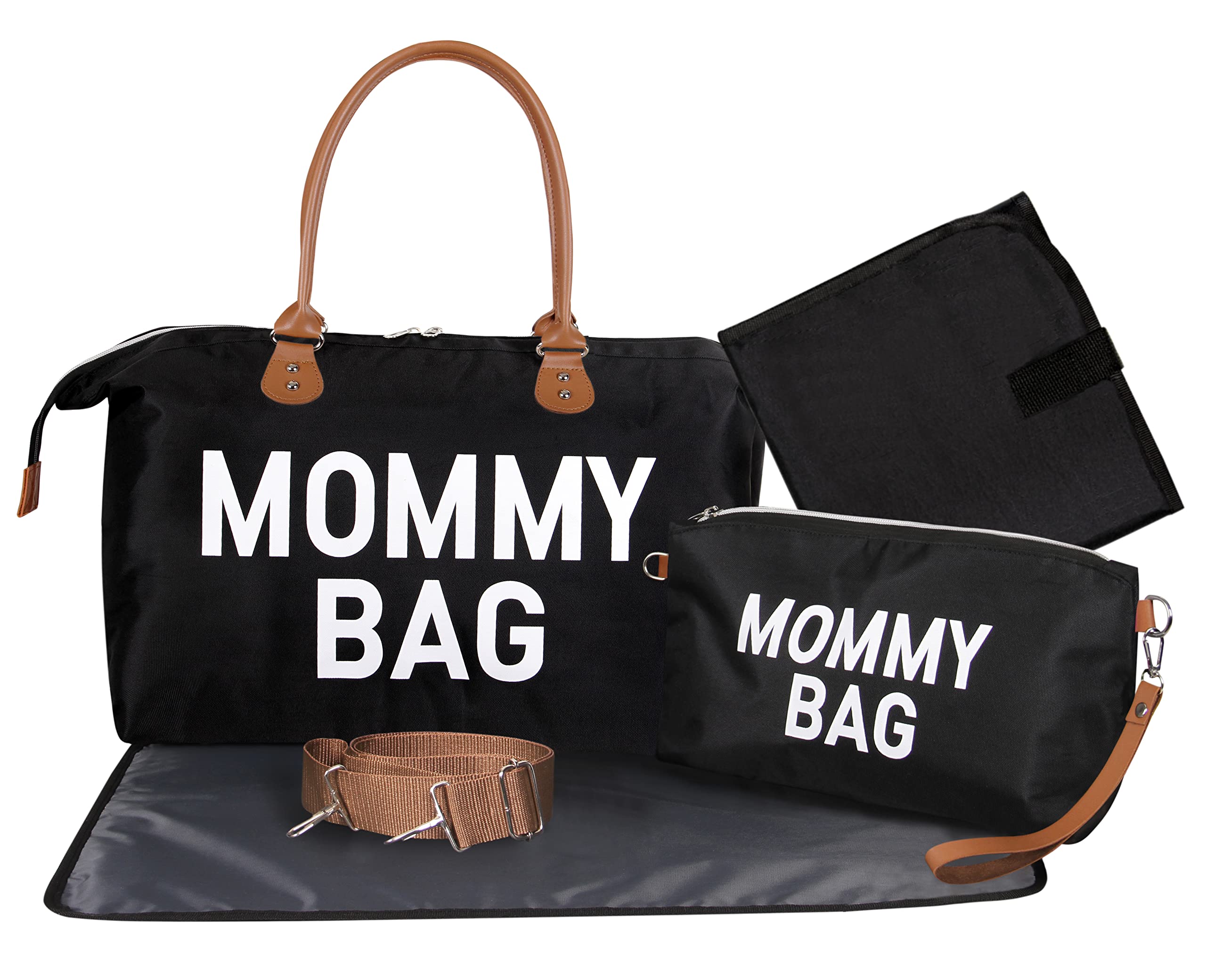 MOMMY BAG Diaper Bag Tote, for Hospital with Changing Pad, Hospital Bags for Labor and Delivery, Maternity Bag for Baby Shower, Large Capacity Baby Bag, Mom for Hospital Bag Essentials.(Black)