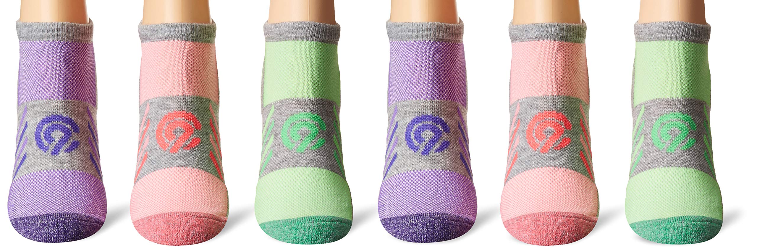 C9 Champion Women's 6 Pack No Show Sock, Gray with Green, Pink or Purple Accent, 5-9
