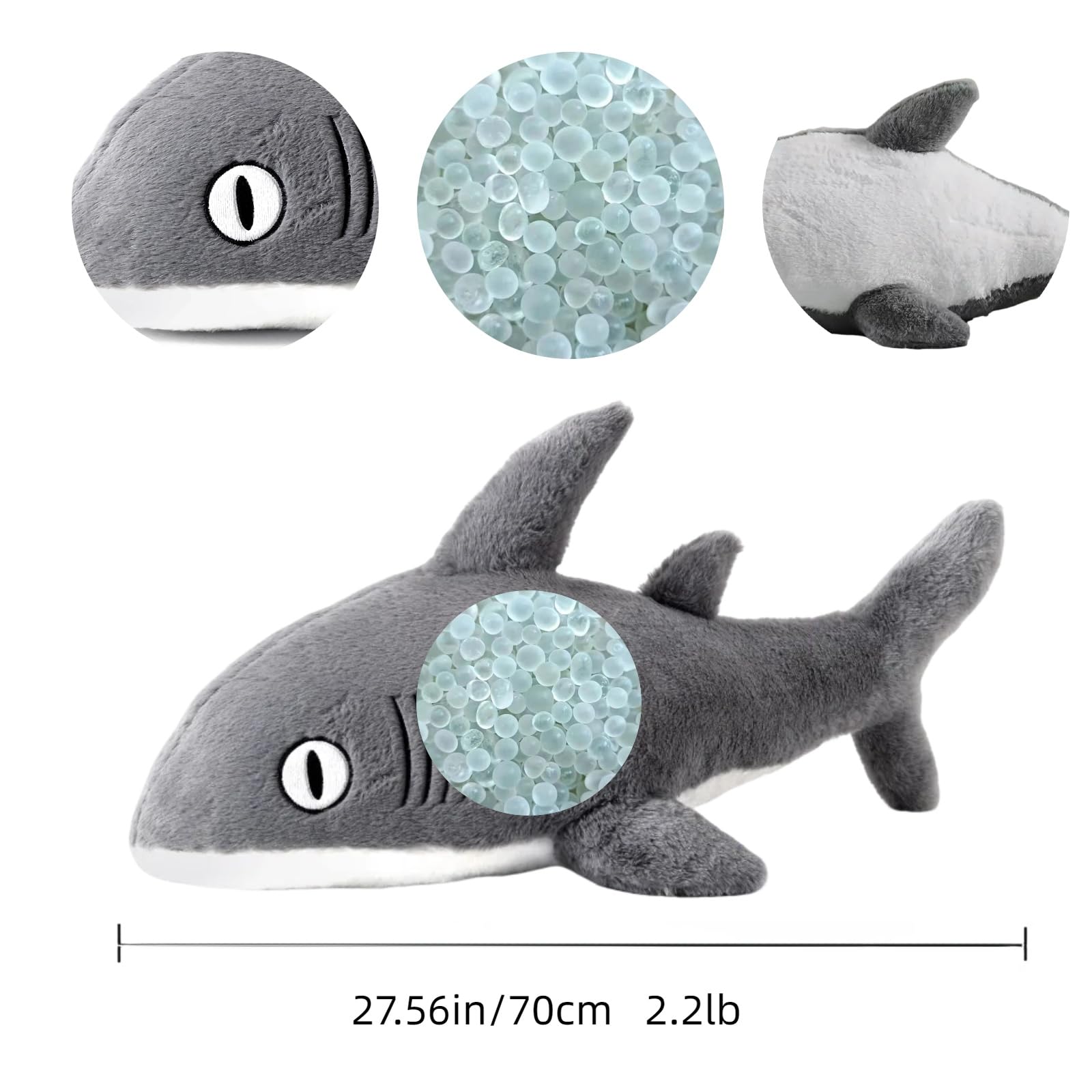 GUANMI 27.6" Weighted Stuffed Animals Plush,2.2lb Soft Plush Shark Toy Pillow for Kids and Adults