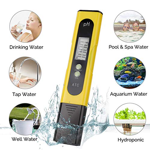 Digital PH Meter, PH Meter 0.01 PH High Accuracy Water Quality Tester with 0-14 PH Measurement Range for Household Drinking, Pool and Aquarium Water PH Tester Design with ATC (2020-Yellow)
