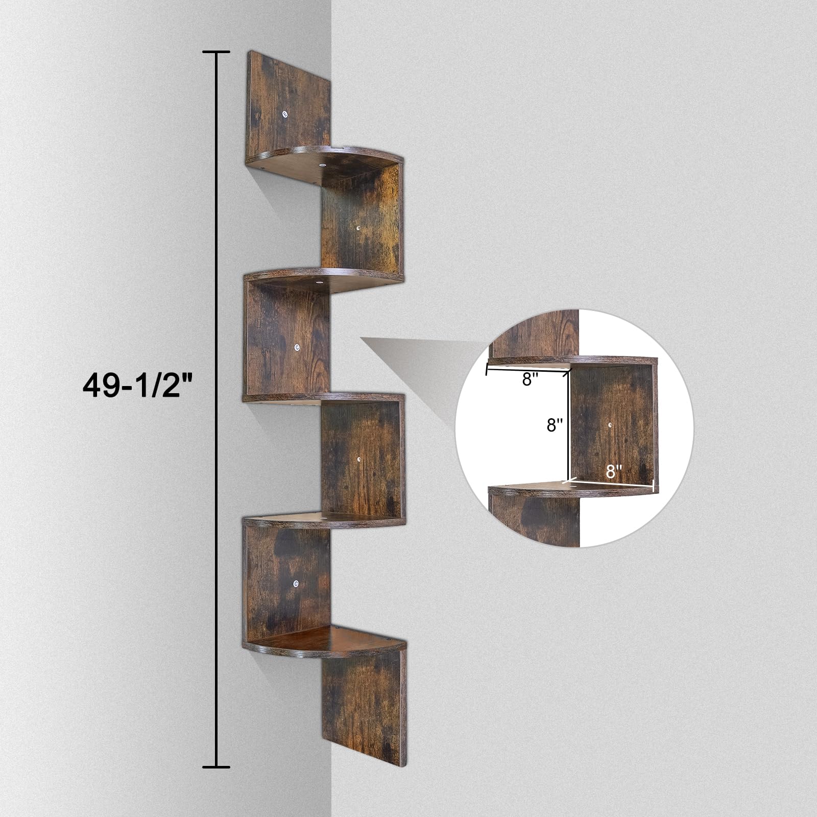 Haoyier 5-Tier Corner Shelves, Floating Corner Shelf, Wall Mount Floating Corner Shelf for Bedrooms, Bathroom Shelves, Kitchen, Offices, Living Room Brown