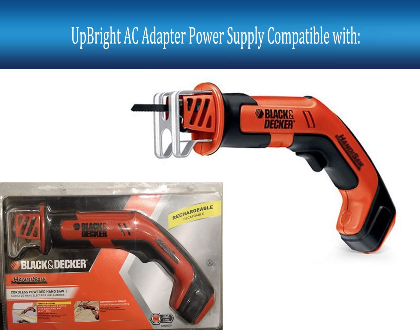 UpBright 9V AC Adapter Compatible with Black & Decker CHS6000 Recip-Saw CHS 6000 6V DC Rechargeable B&D Handisaw Cordless UA-090010B UA090010B 90500144 90509774 UA-0901 UA090010E Power Battery Charger
