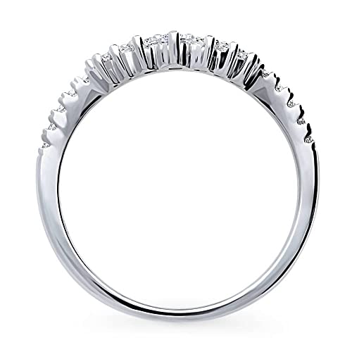 BERRICLE Sterling Silver Wishbone Wedding Rings Cubic Zirconia CZ Anniversary Curved Half Eternity Ring for Women, Rhodium Plated Size 6.5