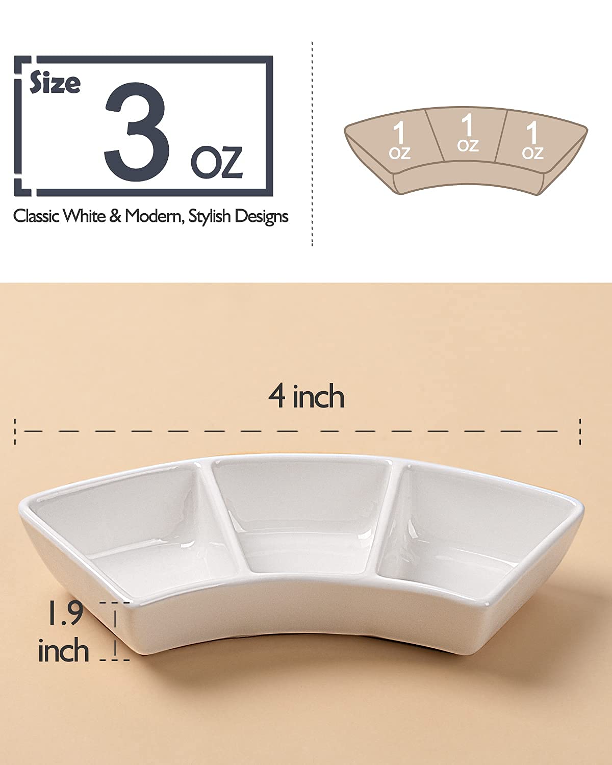 DELLING 3 Oz Ceramic Dip/Dipping Bowls Set Ultra-Strong 3 Oz Ceramic Dip Bowls Set,