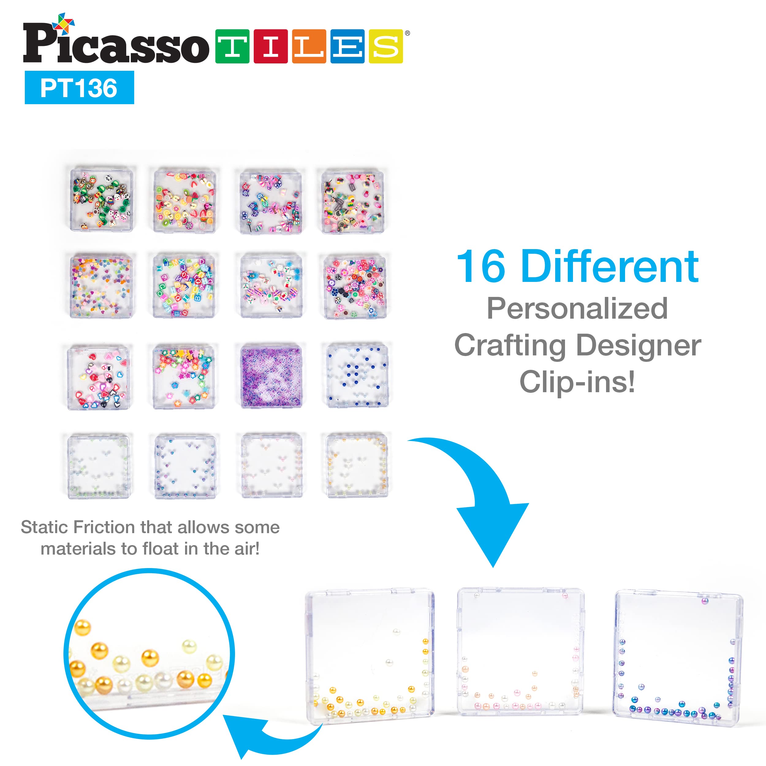 PicassoTiles 136 Piece S.T.E.A.M. Building Block Set with 66 Magnetized Clip-in Insert Cards Toy Construction Kit PT136 Magnet Building Tiles Clear Color Magnetic 3D Educational Blocks Click-in Card