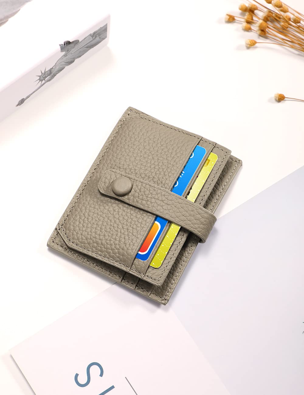 Small Wallets for Women Leather Credit Card Holder Pocket Purse (Khaki)