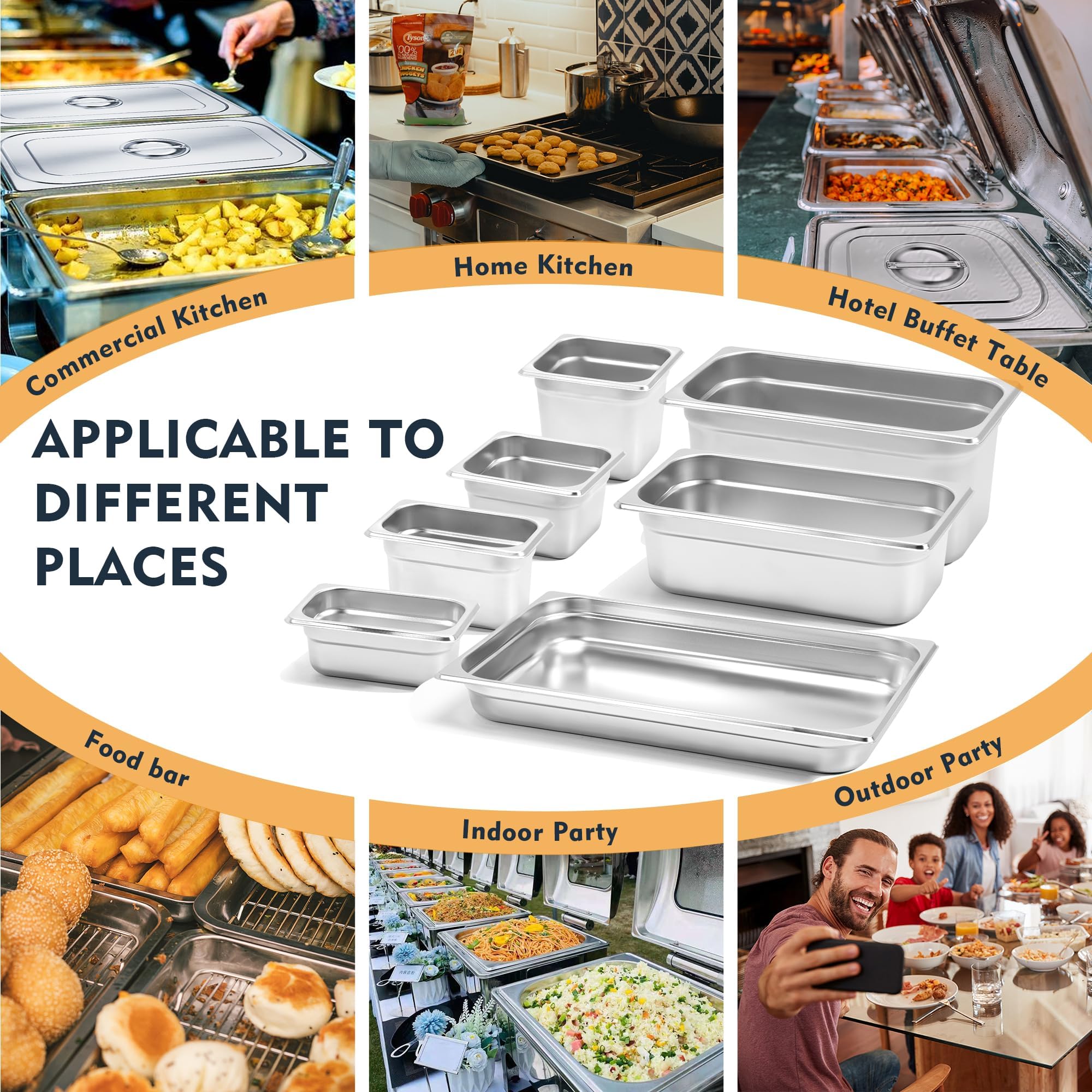 FUSON 4 Pack 1/2 Size 2 1/2 Inch Deep Anti Jam Steam Table Pan, NSF, Commercial 18/8 Stainless Steam Pan, Restaurant, Hotel