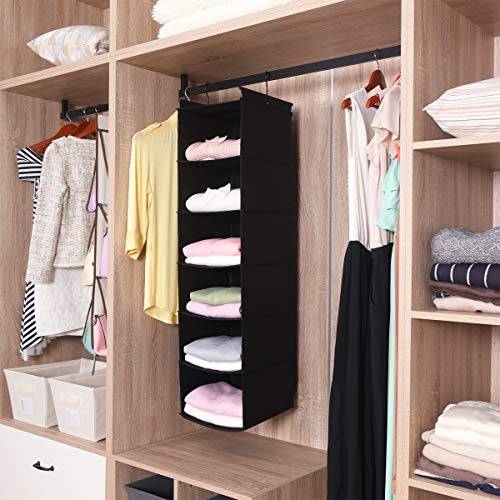MAX Houser 6 Tier Shelf Hanging Closet Organizer, Closet Hanging Shelf with 2 Sturdy Hooks for Storage, Foldable,Black and Grey-D3