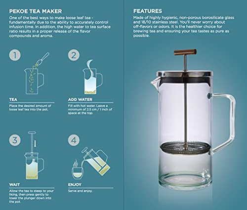 Teabloom Tea Press with Copper Pull Handle and Stainless Steel Filter β Tea Connoisseur's Choice β Pekoe Tea Maker, 34-Ounce