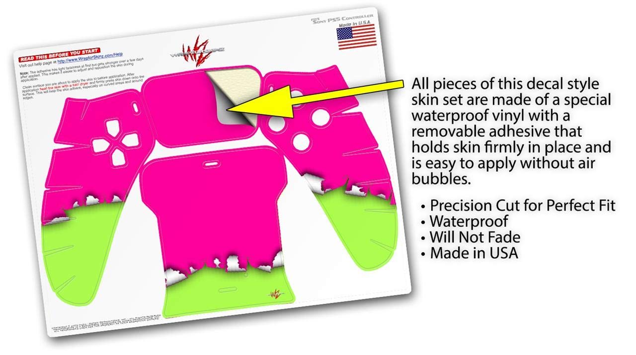 WraptorSkinz Skin Wrap compatible with Sony PS5 DualSense Controller Ripped Colors Hot Pink Neon Green (CONTROLLER NOT INCLUDED)