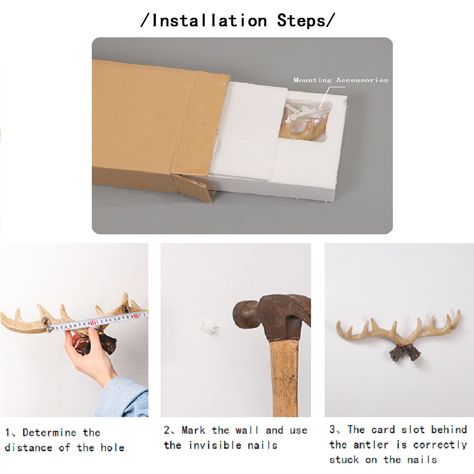 HY&GH Antlers Hook Wall Hooks/Hanger,Towel Hooks,Animal Shaped Hook,Resin Material Wall Home Decor,Deer Antler Holder 15.7" Long, 4.7" Tall and 1.57" deep 10 Hooks
