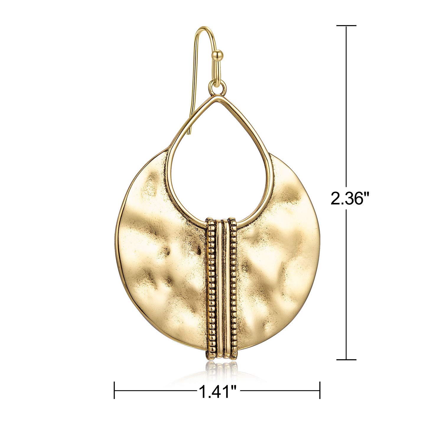 Boho Silver Ethnic Hammered Crescent Dangle Earrings for Women
