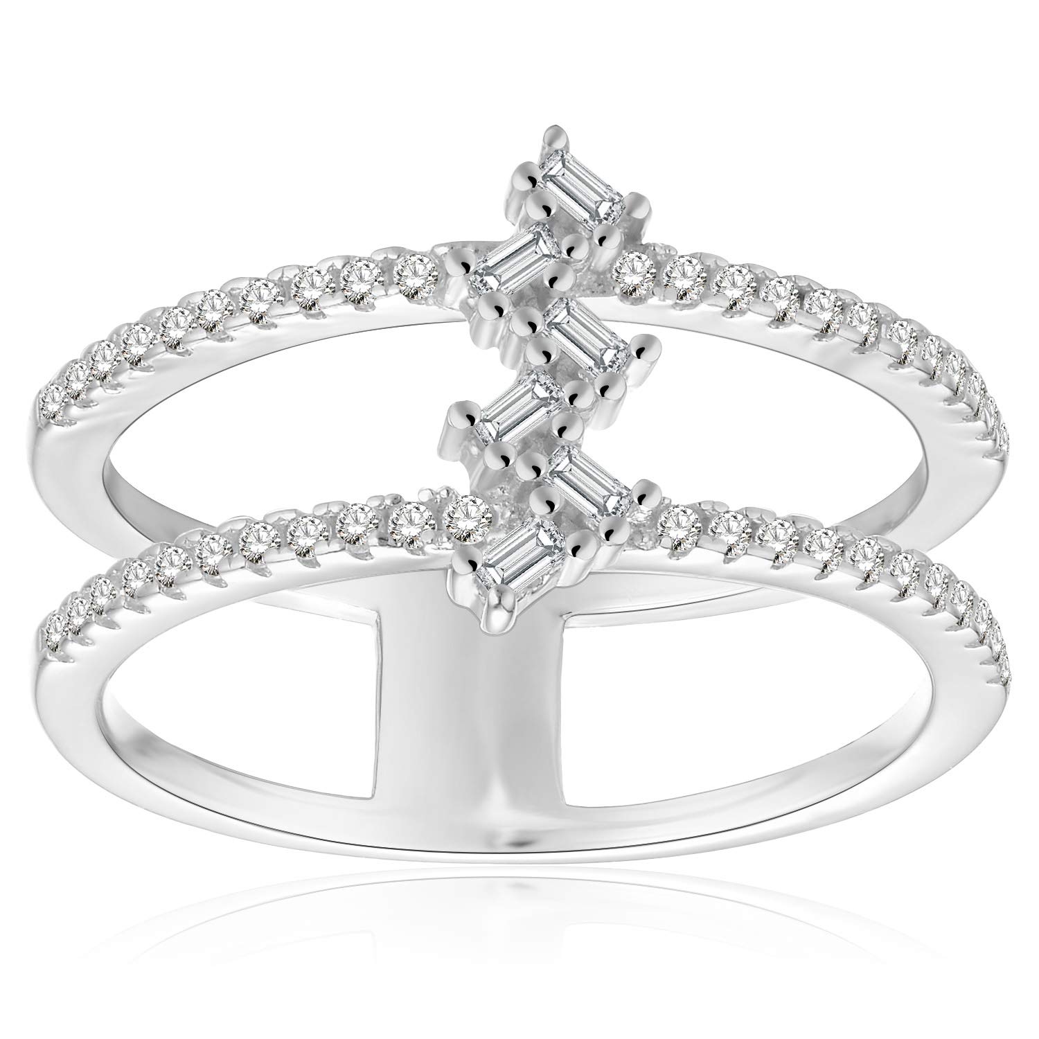 BLOSSOM & HUE Double Band Baguette CZ Ring [.925 Sterling Silver] Micro Pave Band