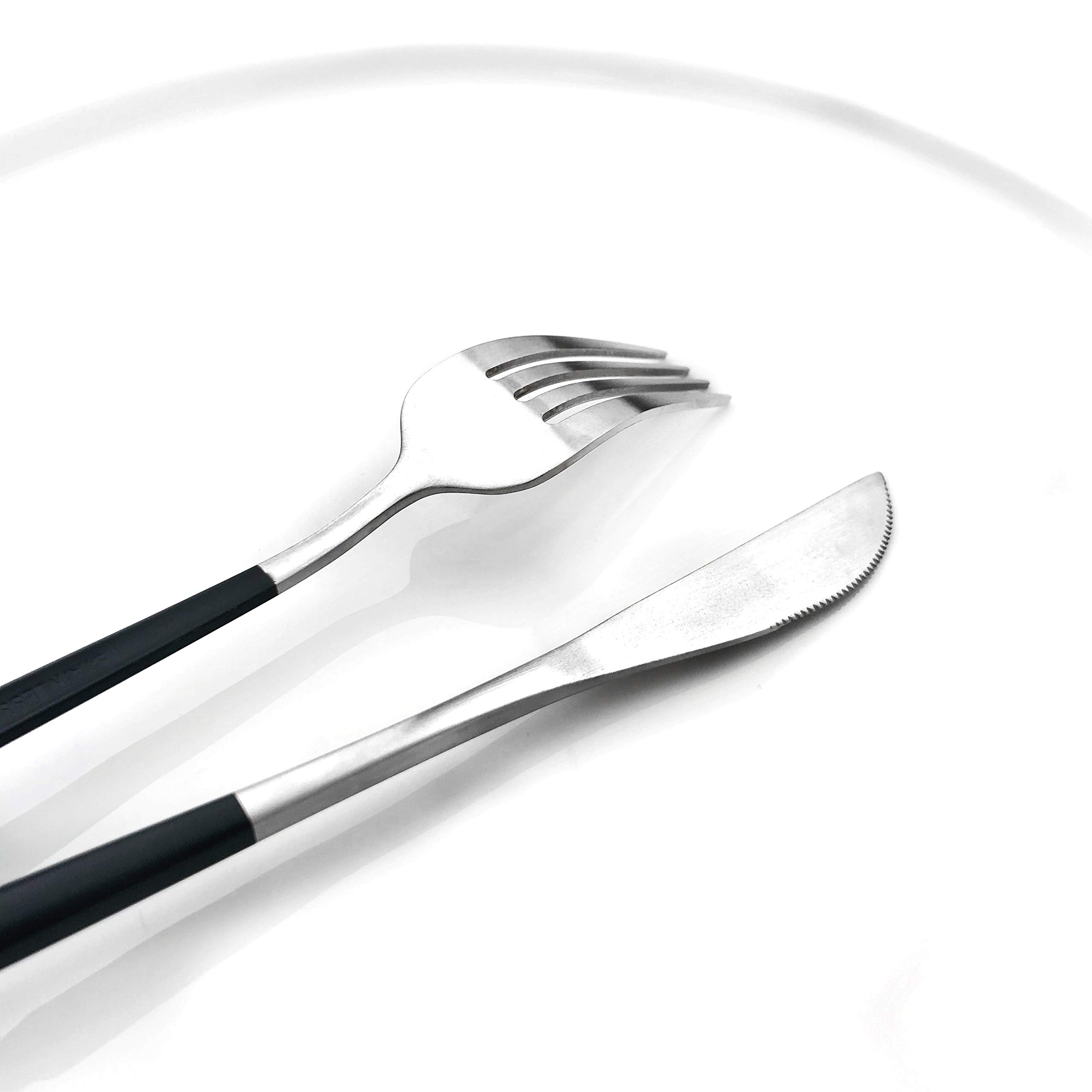 Gugrida Black Silver Flatware, Royal 5 Piece Matte Black Handle 18/10 Stainless Steel Tableware Sets for 1 Including Forks Spoons Knives, Camping Silverware Travel Utensils Set Cutlery Black/Silver
