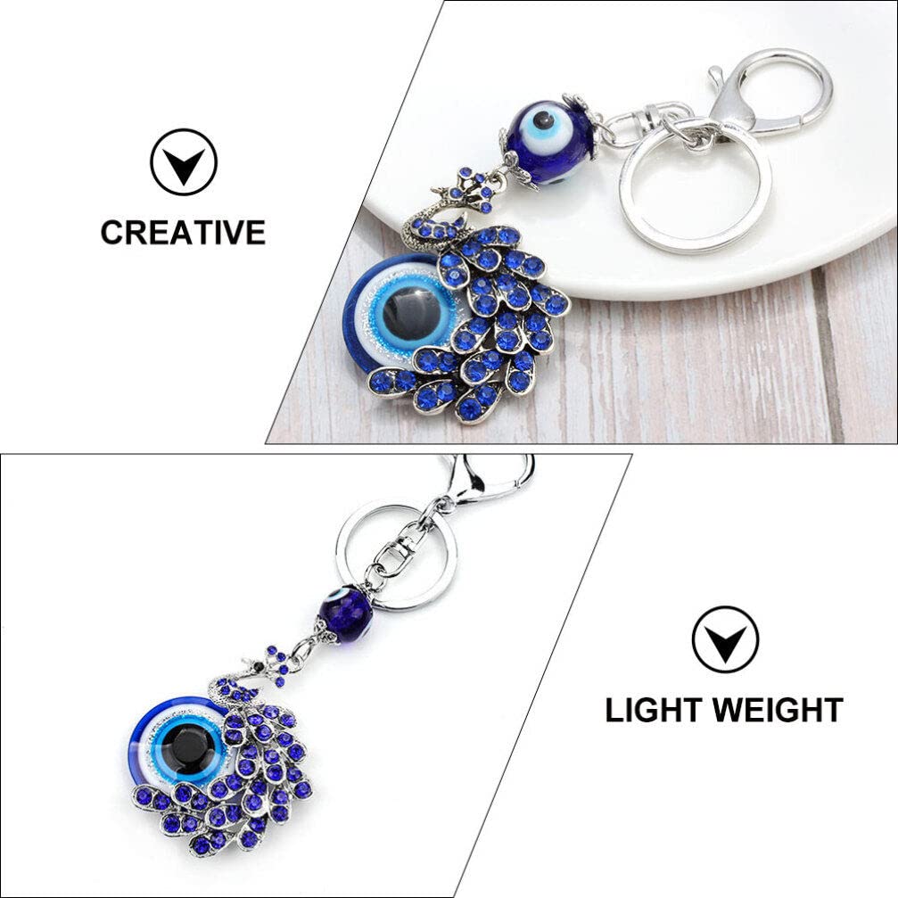 Luxshiny Wall Hanging Decor Lucky Jewelry Blue Evil Eye Ornament Peacocks Keychain Evil Eye Key Hanging Pendant Bag Car Key Hanging Decoration Protection Amulet Hamsa Hand Keychain Men Keychain