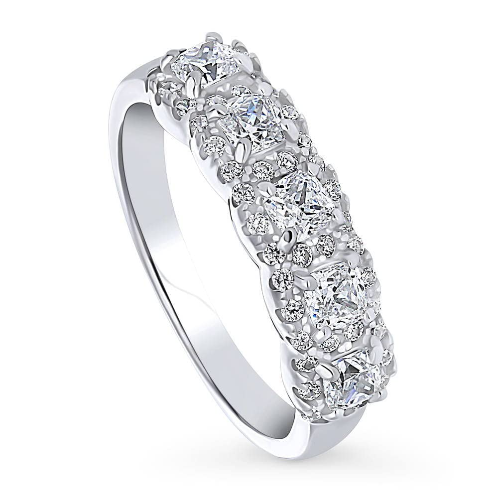 BERRICLE Sterling Silver 5-Stone Cubic Zirconia CZ Fashion Anniversary Ring for Women, Rhodium Plated Size 7.5