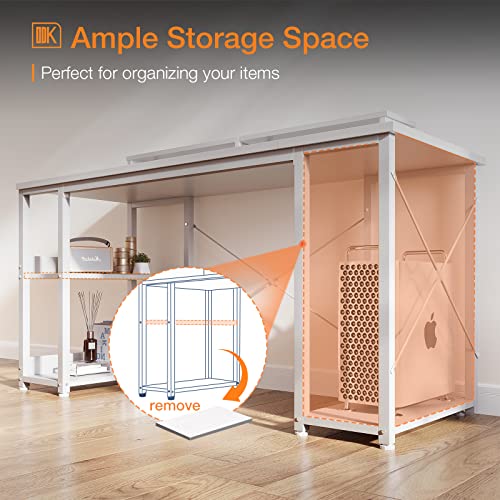 ODK 48 inch Computer Desk with Monitor Shelf and Storage Shelves, Gaming Desk, Study Table with CPU Stand & Reversible Shelves, White