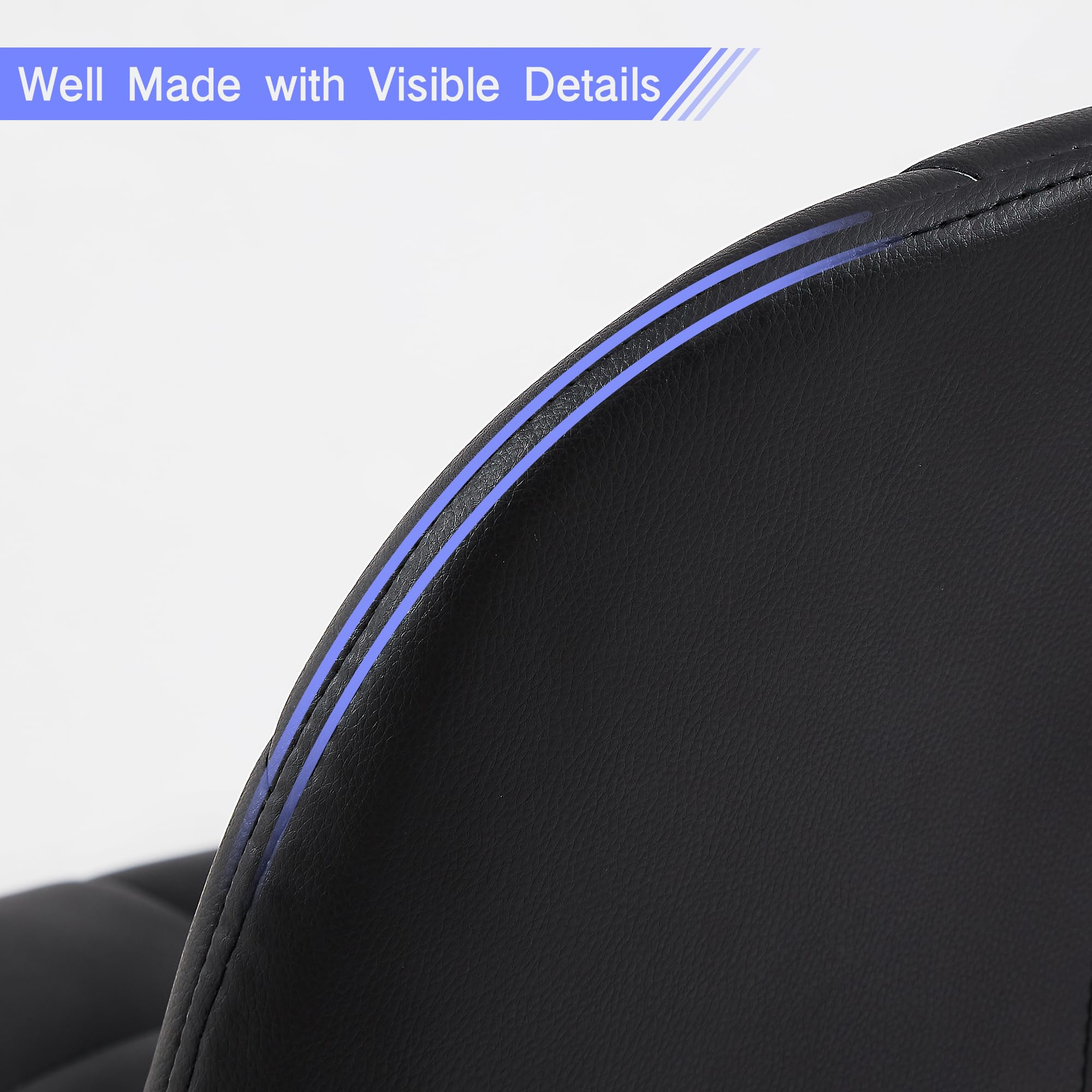 VECELO Soft Desk Chair, Stylish Casual Vanity Seat, Armless with Comfy Lumbar Support, PU Leather Hight Adjustable, 360° Rolling Swivel for Study, Work, Makeup, Weight up to 330 Lbs, Black