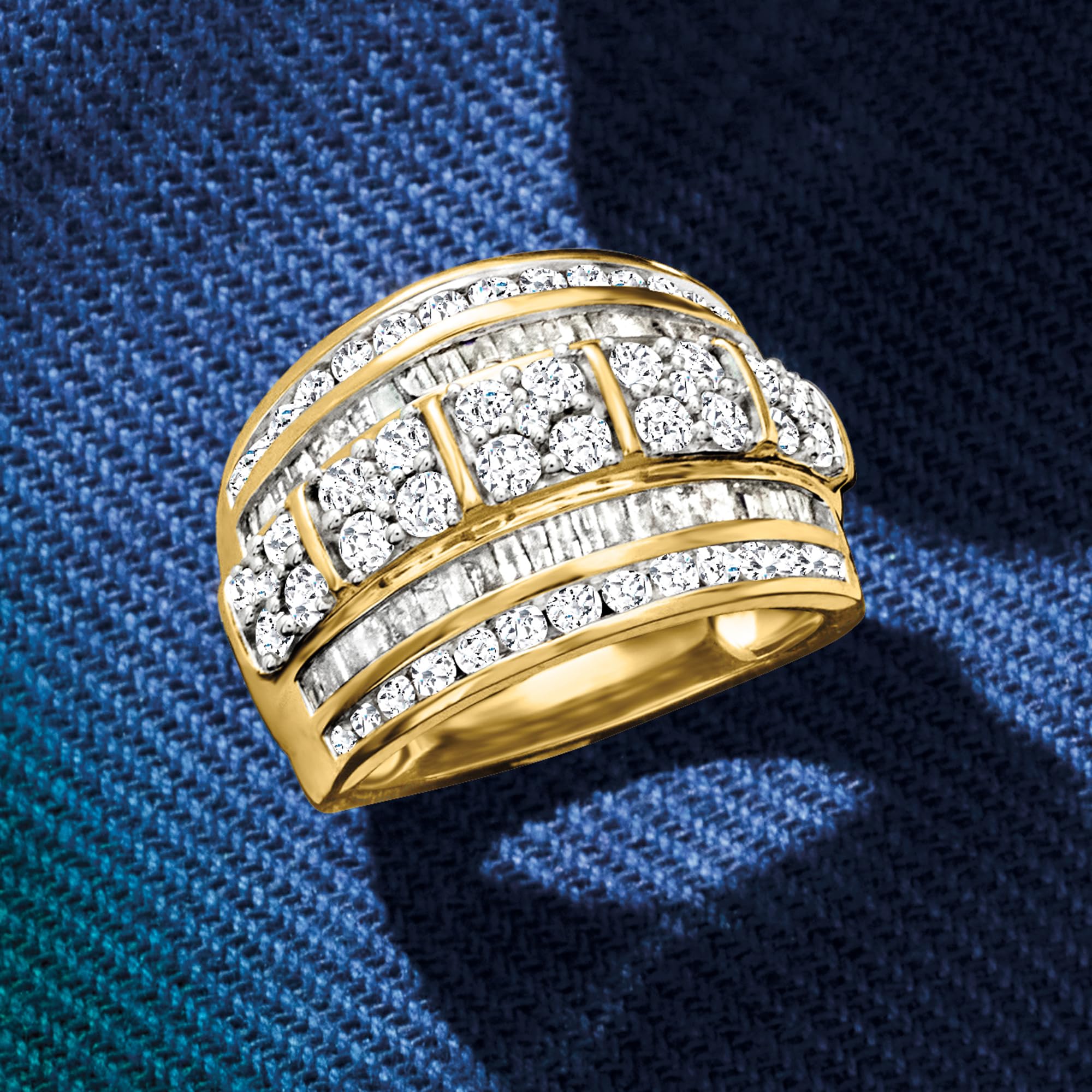 Ross-Simons 2.00 ct. t.w. Baguette and Round Diamond Multi-Row Ring in 18kt Gold Over Sterling. Size 6