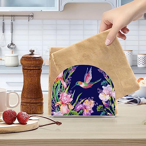 Kigai Napkin Holder for Table Hummingbird Iris Flower Clear Paper Towel Napkin Holders Standing Napkin Dispenser for Kitchen, Bathroom, Dining Table, Countertop