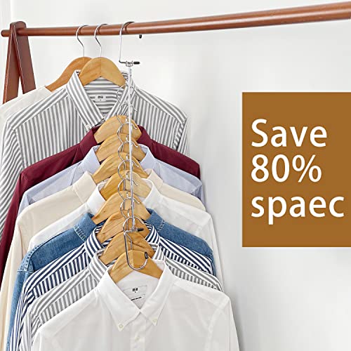 Magic Hangers Space Saving for Closet Organizer 6 Piece Stainless Steel Closet Space Saver Collapsible Hangers 8 Slots Cascading Hangers Upgraded Closet Storage for Heavy Clothes