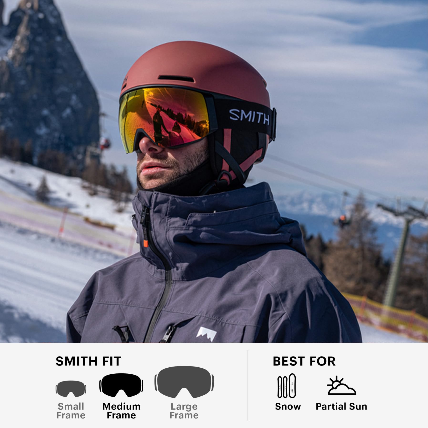 SMITH Squad MAG Goggles with ChromaPop Lens – Performance Snowsports Goggles with Easy Lens Change Technology for Skiing & Snowboarding – for Men & Women – Black + Everyday Rose Gold Mirror Lens