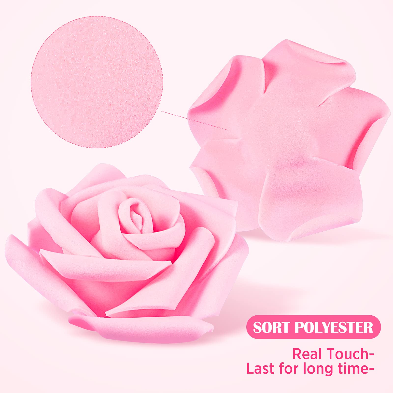Chuangdi 140 Pieces Valentine's Day Artificial Foam Rose Head, 3 Inches Artificial Stemless Rose Flower Heads Without Stem for Weddings, Decor, DIY