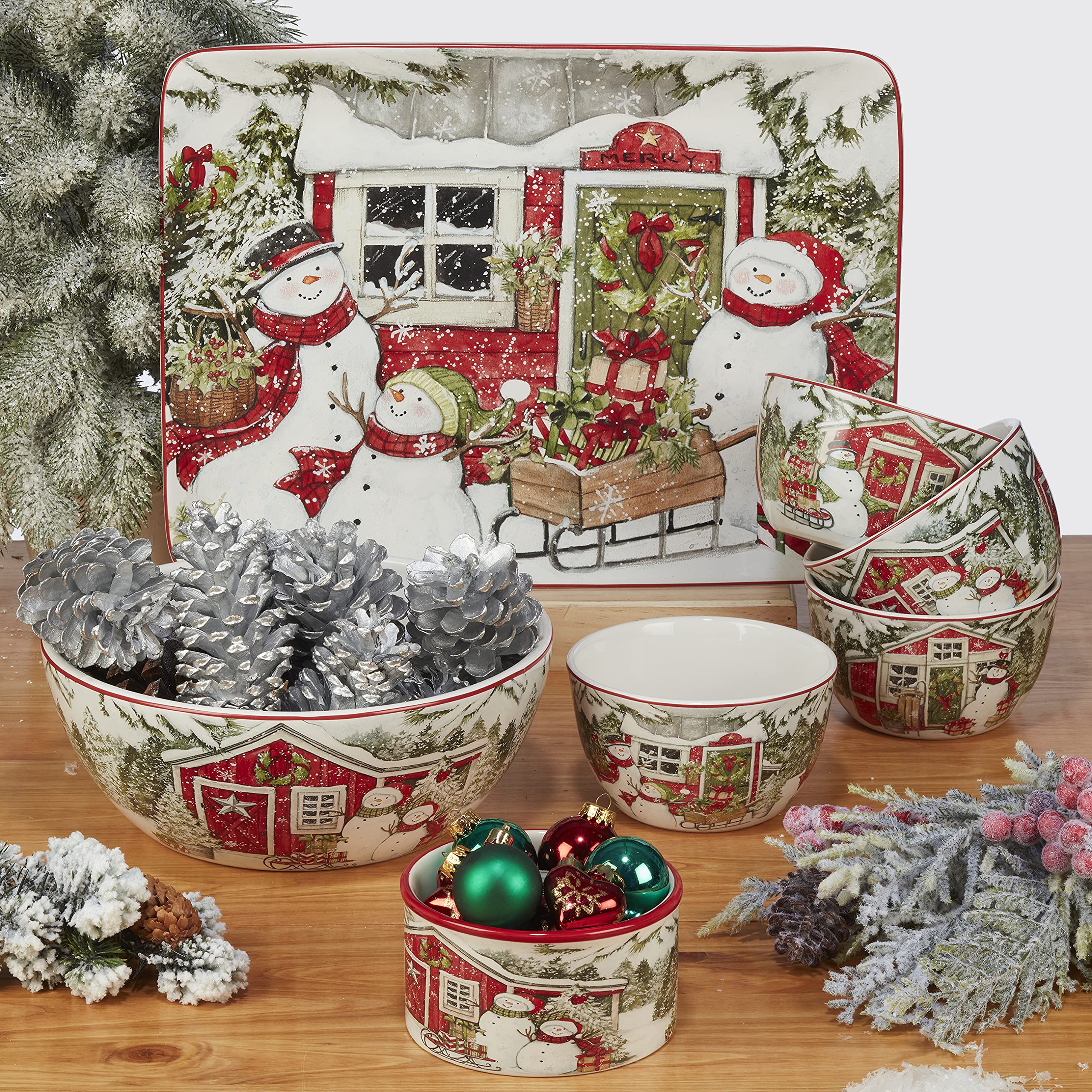 Certified International Snowman's Farmhouse 9" Soup/Cereal Bowls, Set of 4
