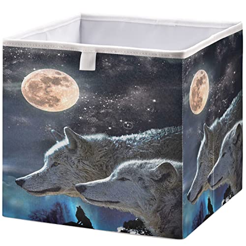 visesunny Closet Baskets Wolf Animal Storage Bins Fabric Baskets for Organizing Shelves Foldable Storage Cube Bins for Clothes, Toys, Baby Toiletry, Office Supply
