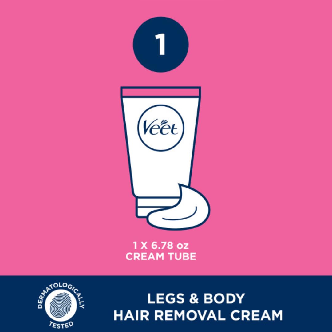 Veet Sensitive Skin Formula with Aloe Vera and Vitamin E, Dermatologically Tested Hair Removal Gel Cream 6.76 Fl Oz. for Legs & Body (6 Pack)