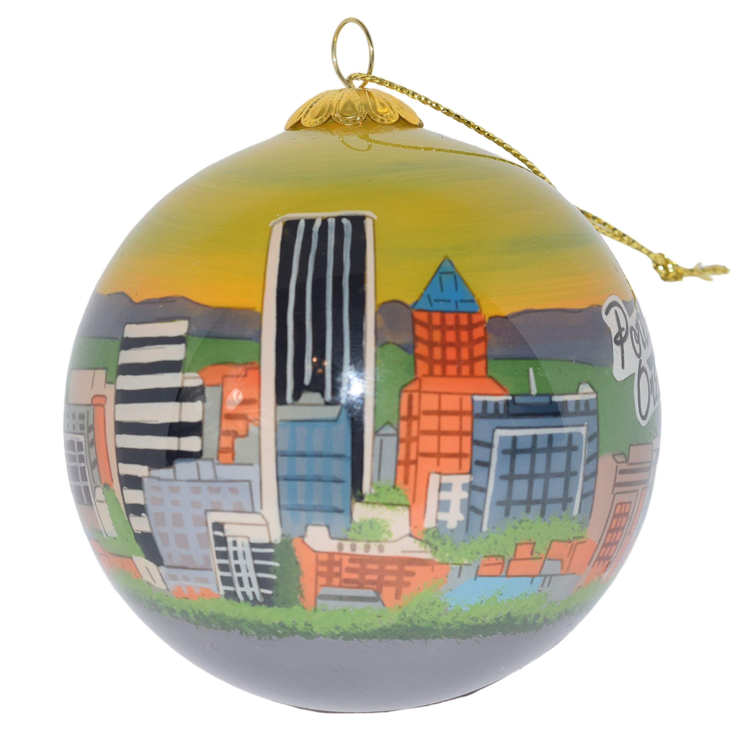 Blown Glass Christmas Ornament | Portland Oregon Skyline | Hand Painted Inside | Original Art | Includes Gift Box