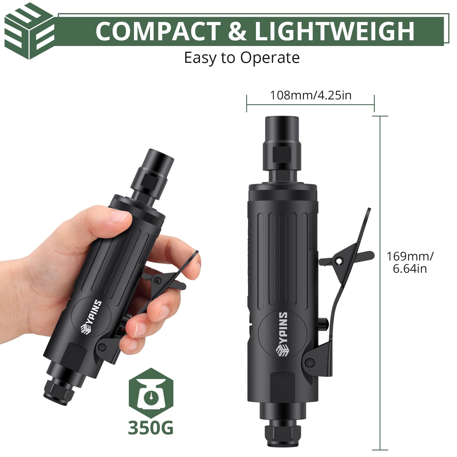 EYPINS Air Straight Die Grinder,1/4" Pneumatic Angle Die Grinder,25000 RPM,Heavy Duty Compressed Sander Polisher for Contour Grinding, Cutting, Polishing, Weld Repair,Deburring