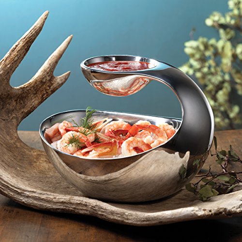 nambe Scoop Server, Mini | Two-Tiered Chip and Dip | Cold & Hot Appetizer Serving Bowl | Made of Metal Alloy | 7” D x 5.5” H | Designed by Wei Young (Silver)