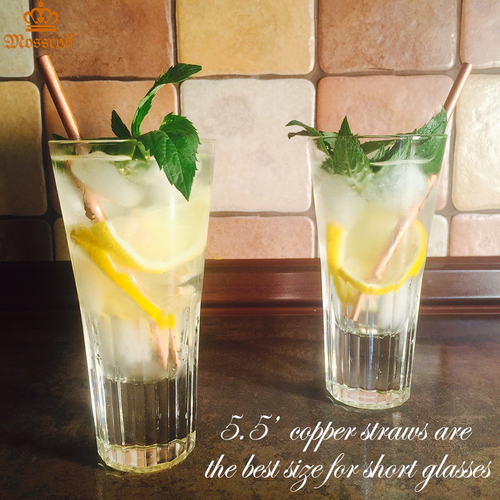 Copper straws โ mini 5,5" (14 cm) size โ set of 6 solid 100% copper drinking straws โ you do not need a copper mug to feel the taste of your Moscow mule, Martini or lemonade