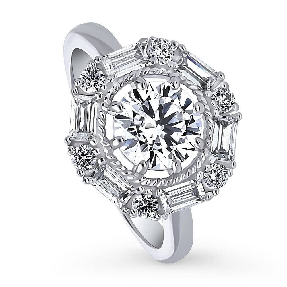 BERRICLE Sterling Silver Halo Wedding Engagement Rings Round Cubic Zirconia CZ Cable Ring for Women, Rhodium Plated Size 7