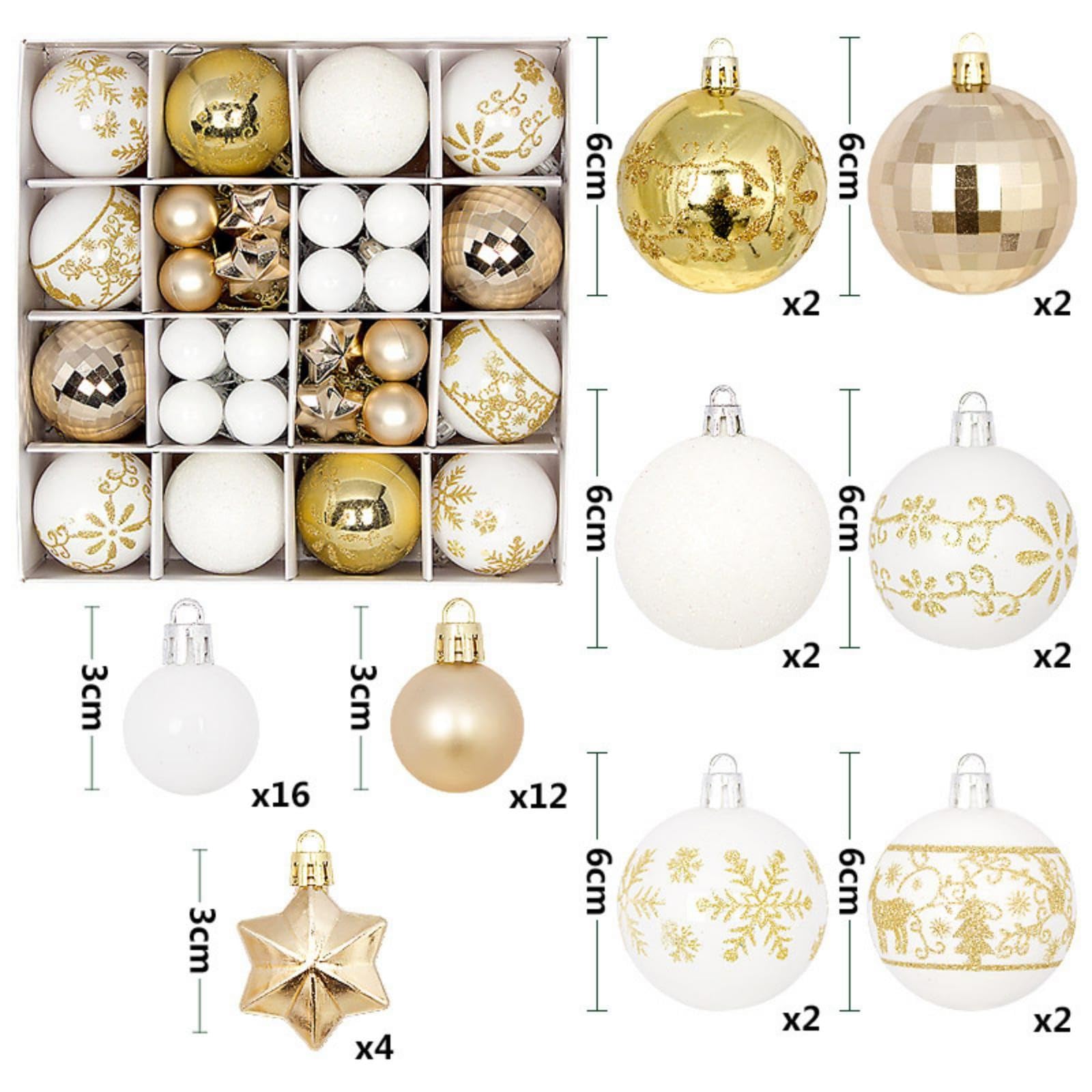 Christmas Decor, Christmas Balls 44PCS Painted Shaped Carton 3-6cm Set Christmas Decorations Electroplated Ball Hangings