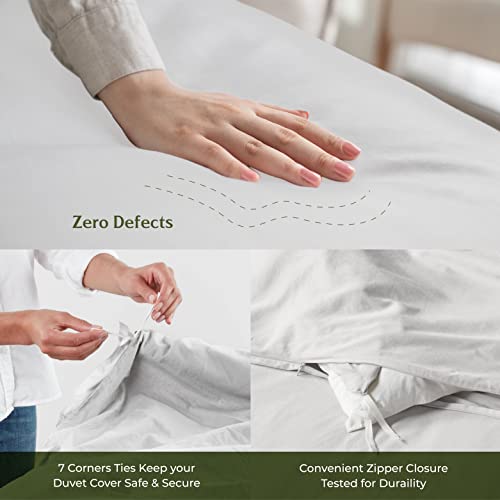 Mayfair Linen Queen/Full Duvet Cover, 600 Thread Count Sateen 3Pc Egyptian Cotton Duvet Cover Set, 100% Pure Cotton Comforter Cover, 2 Pillow Shams, Zipper Closure, 7 Corner Ties - (Silver)