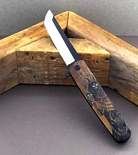 Falcon Spring Assisted Open Pocket Folding Knife with Japanese Culture Art Design Handle for Collection, Gift, Hunting, Fishing, Camping and Daily Used (Skull Samurai)
