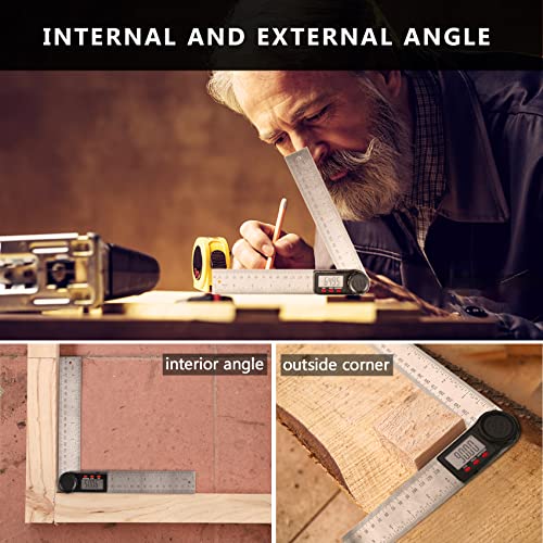 Digital Angle Finder Protractor,2 in 1 Auzof Angle Finder Ruler,7Inch / 200mm Stainless Steel Angle Measuring Tool with LCD Display for Woodworking/Carpenter(2 Batteries Included)