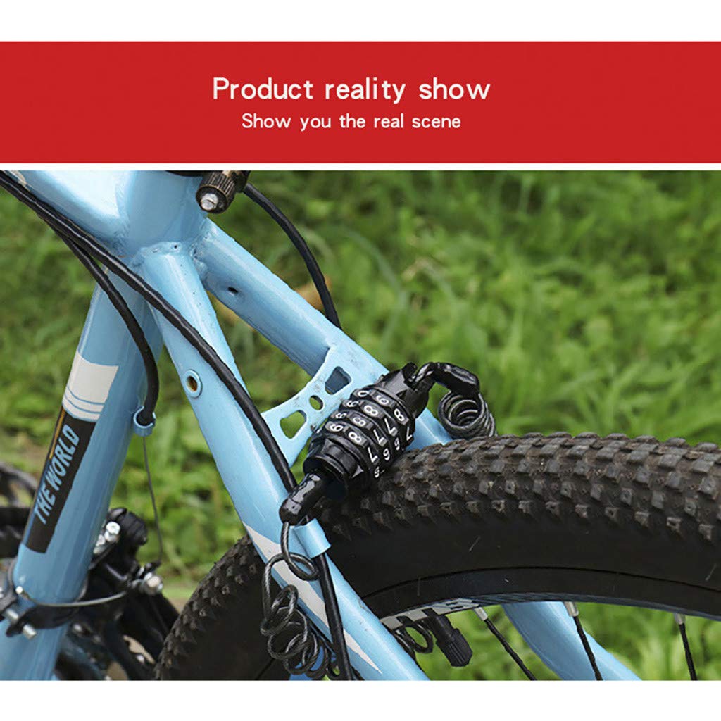 Cable Bicycle Lock Digit Bike Combination Security 4 for Resettable Lock Bike Accessories Bike Frame Handle (Black, One Size)