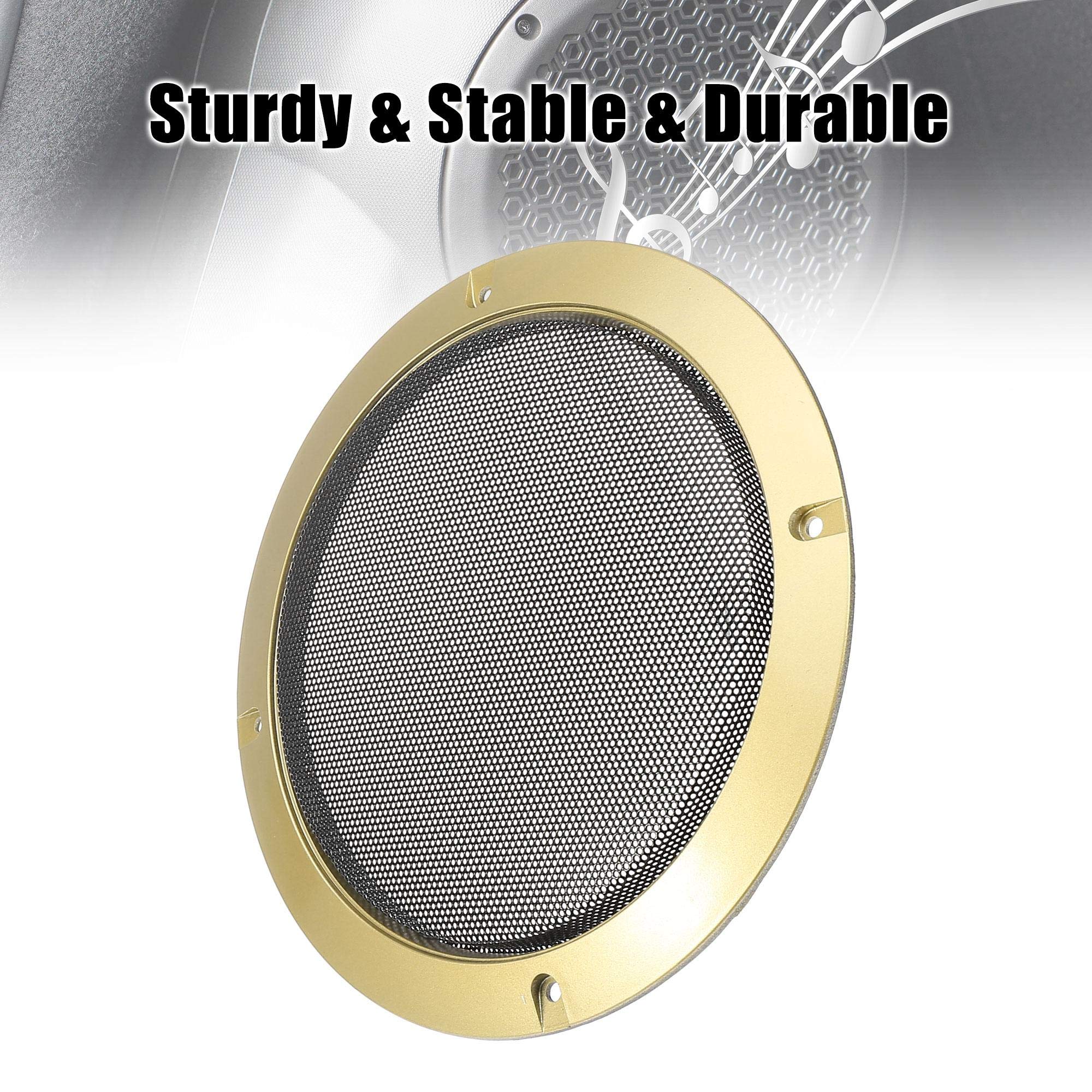 X AUTOHAUX 2pcs 6.5" Gold Tone Car Audio Speaker Cover Mesh Subwoofer Grill Horn Glossy Guard Protector