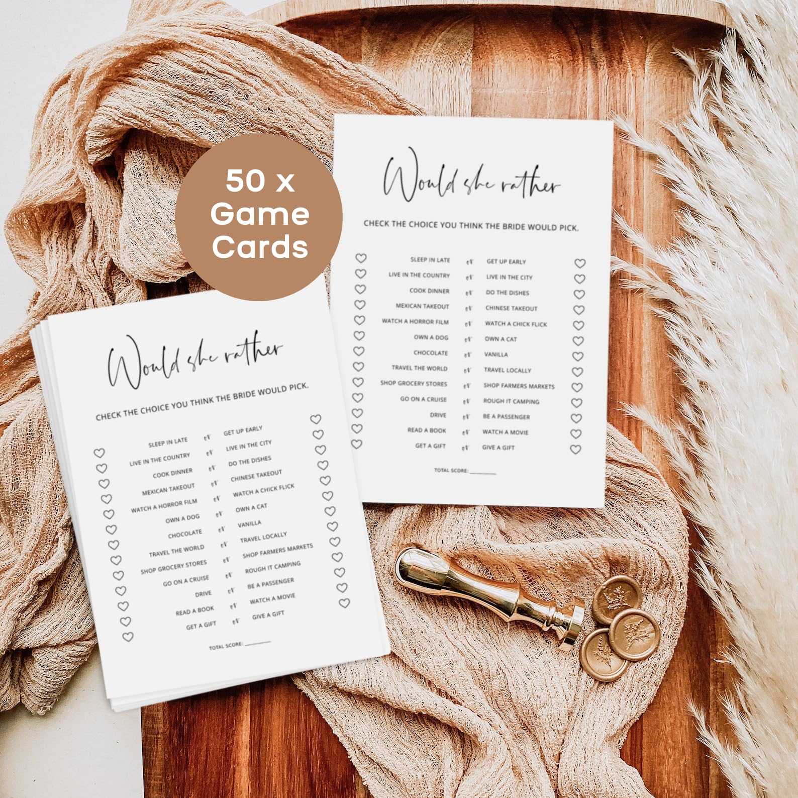 GardenCity Bridal Shower Games, Would She Rather Bridal Shower Game For 50 Guests, 50 Cards - Minimalist (Would She Rather)