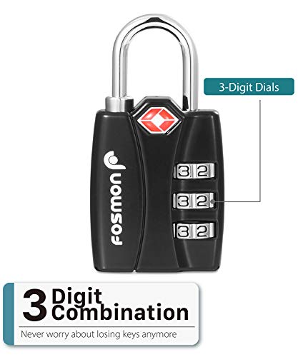 Fosmon TSA Accepted Luggage Locks, (4 Pack) Open Alert Indicator 3 Digit Combination Padlock Codes with Alloy Body for Travel Bag, Suit Case, Lockers, Gym, Bike Locks - Black, Blue, Pink, and Silver