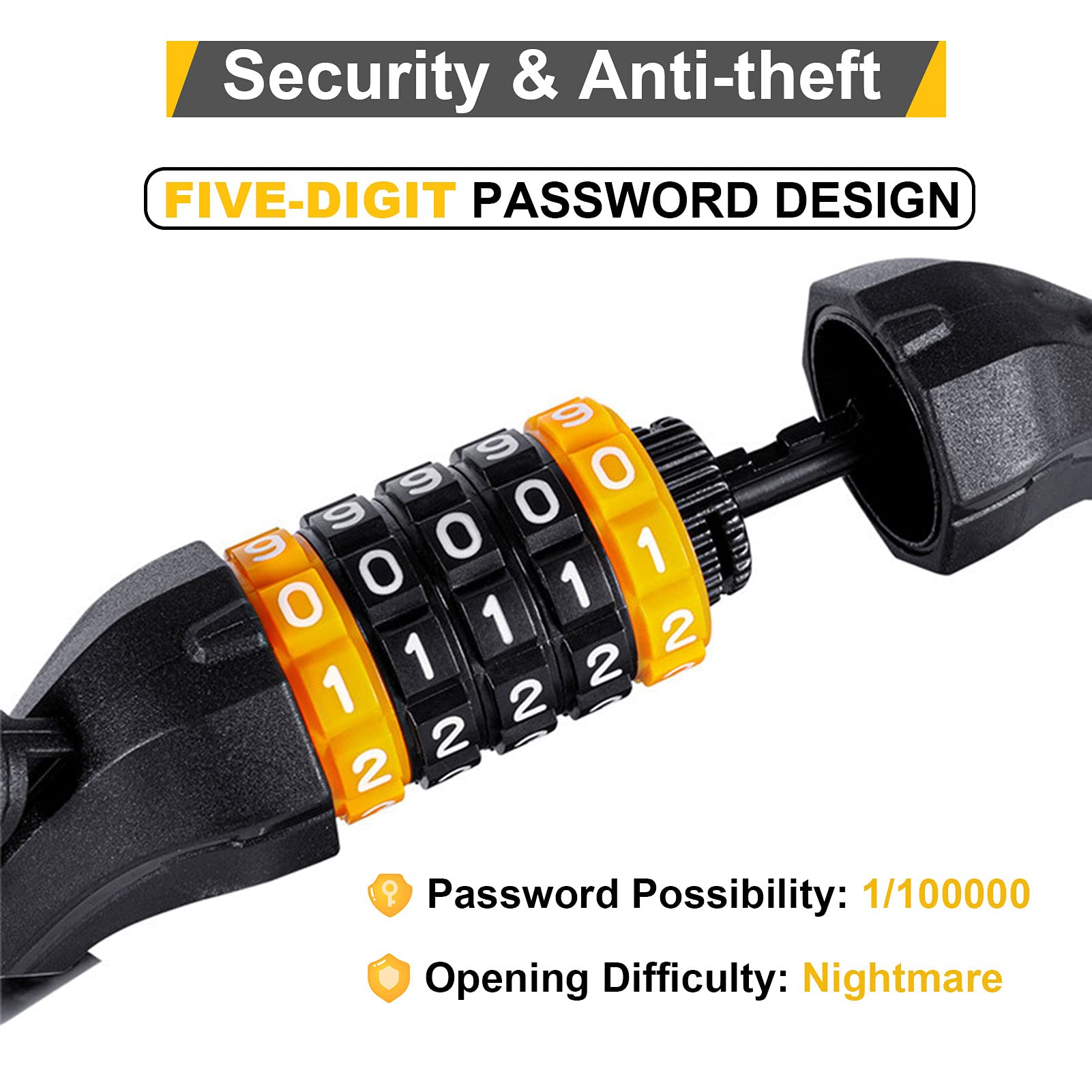 Cable Bike Locks Resettable Bicycle Lock Cable Combination 5-Digit Combination Cable Lock Scooter Locks Anti-Theft, Includes Mounting Bracket and Bike Bells
