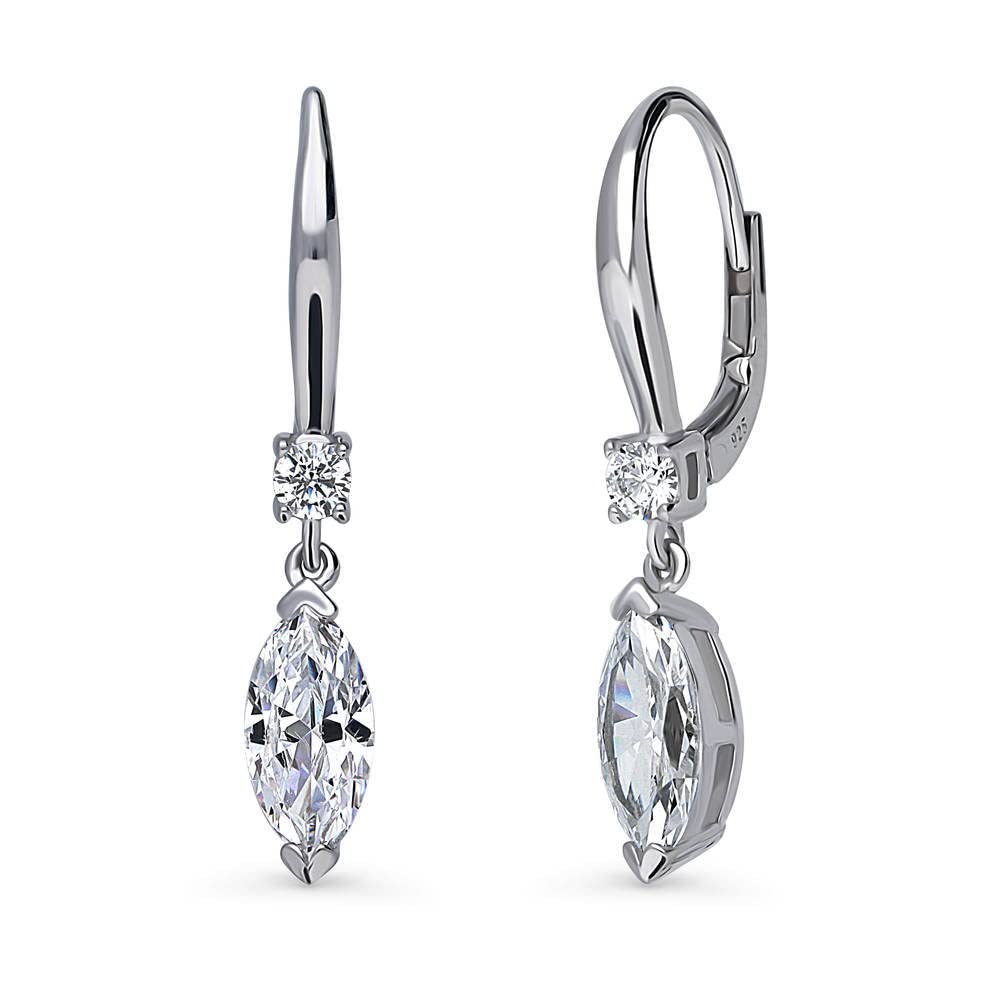 BERRICLE Sterling Silver Solitaire 2 Carat Marquise Cut Cubic Zirconia CZ Anniversary Leverback Dangle Drop Earrings for Women, Rhodium Plated