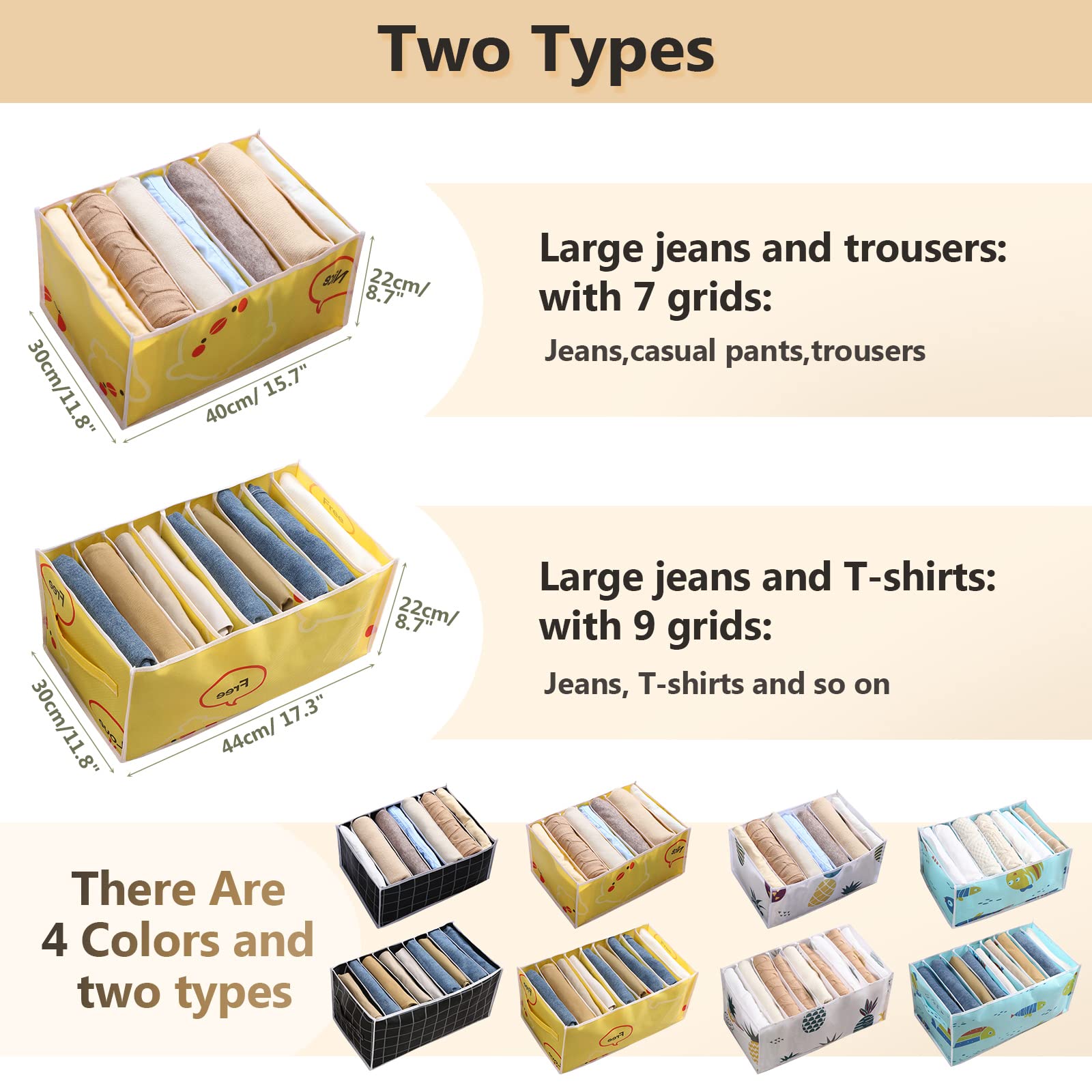 Upgraded Clothes Organizer for Folded Clothes, TIGARI Clothes Organizer for Closet, Compartment Storage Box for Jeans, Trousers, T-shirts