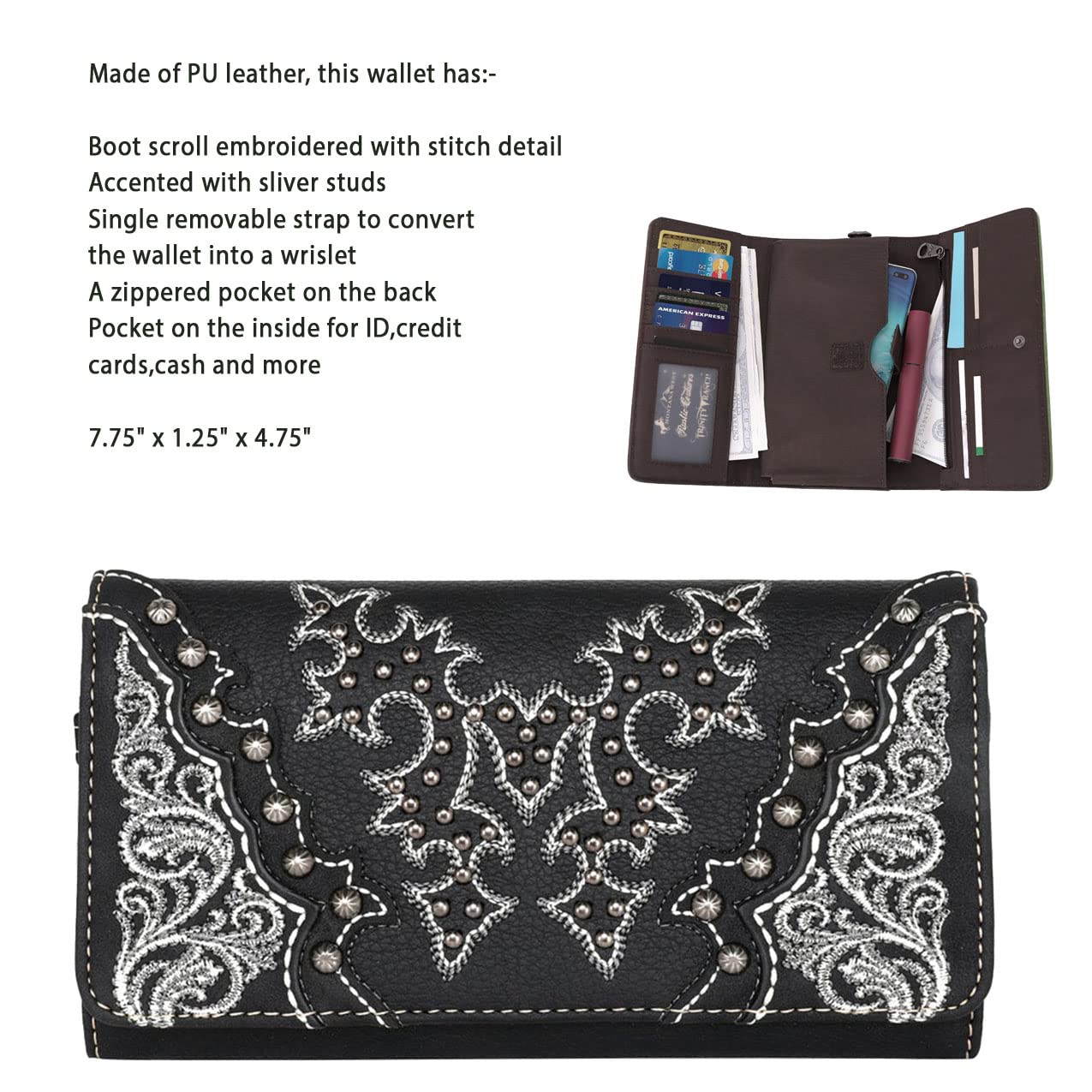 Montana West Clutch Style Secretary Wristlet Wallet Bundled w Purse Light Key Chain (Tan Angel Wins)